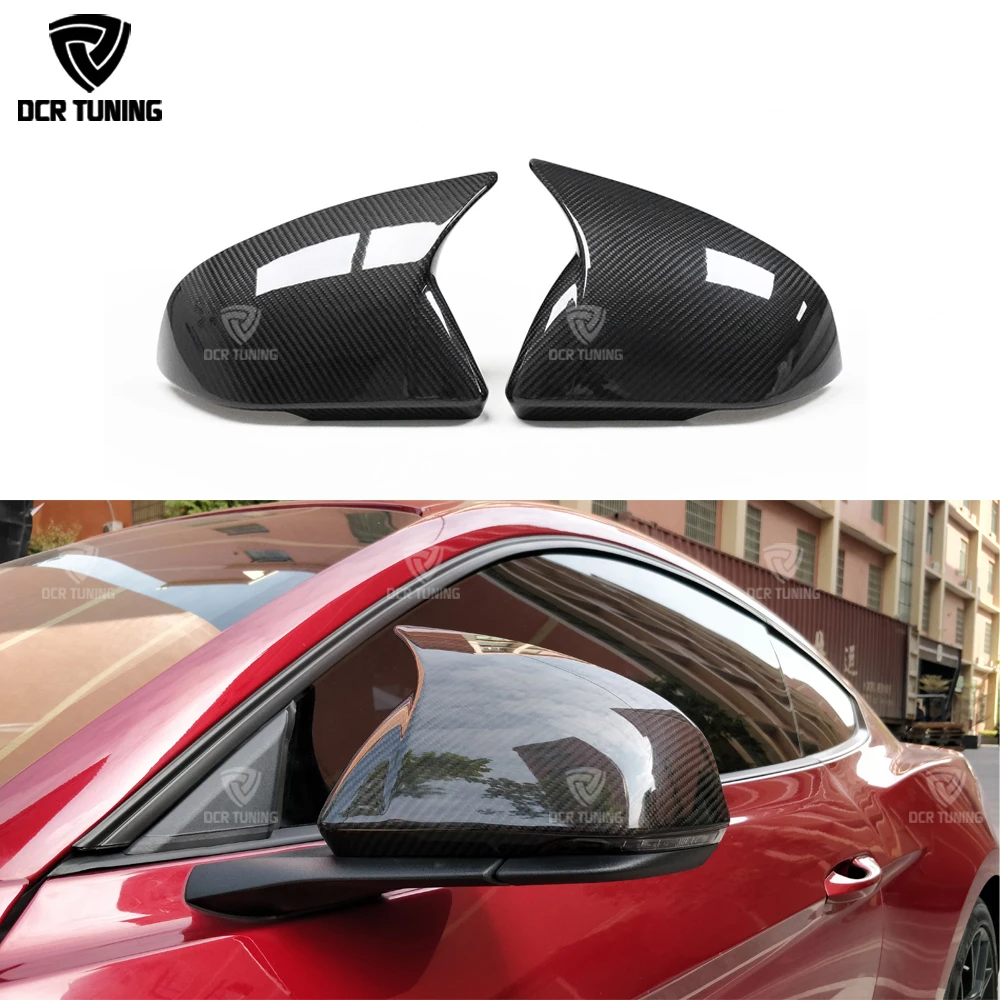 For-Ford-Mustang-Dry-Carbon-Fiber-Rear-View-M-horn-Mirror-Cover-Gloss ...