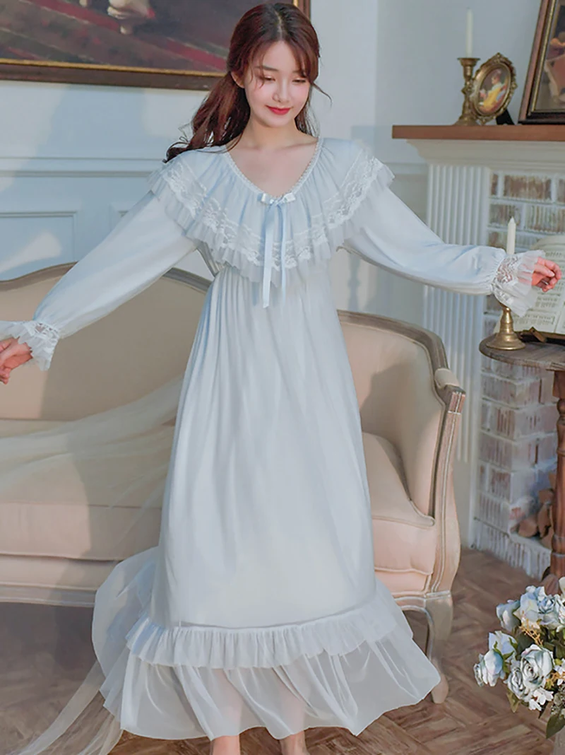 Camisolas-de-princesa-vintage-feminina-pijama-de-manga-longa-almofada ...