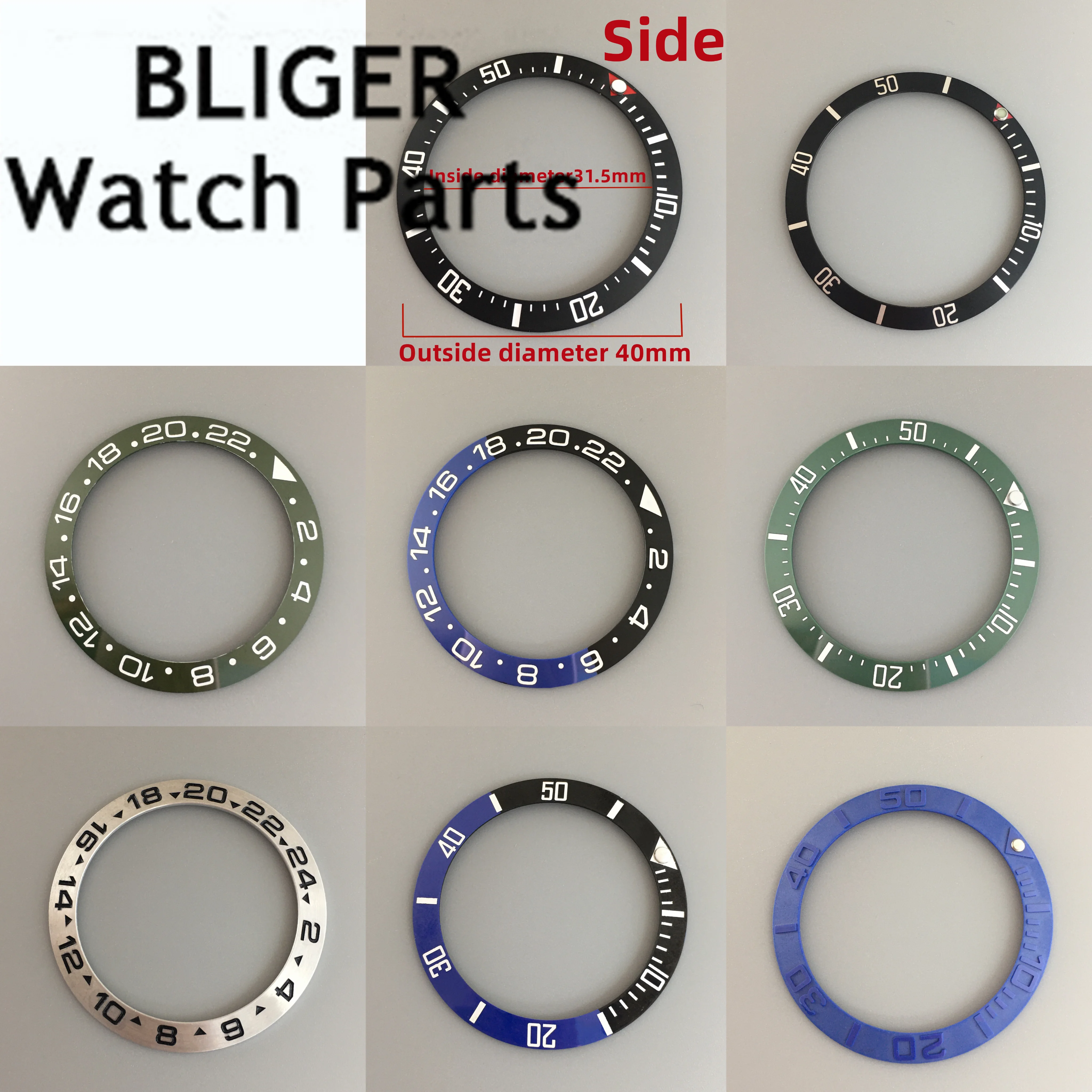 BLIGER 40mm high quality ceramic bezel watch parts fit 43mm/44mm watch case