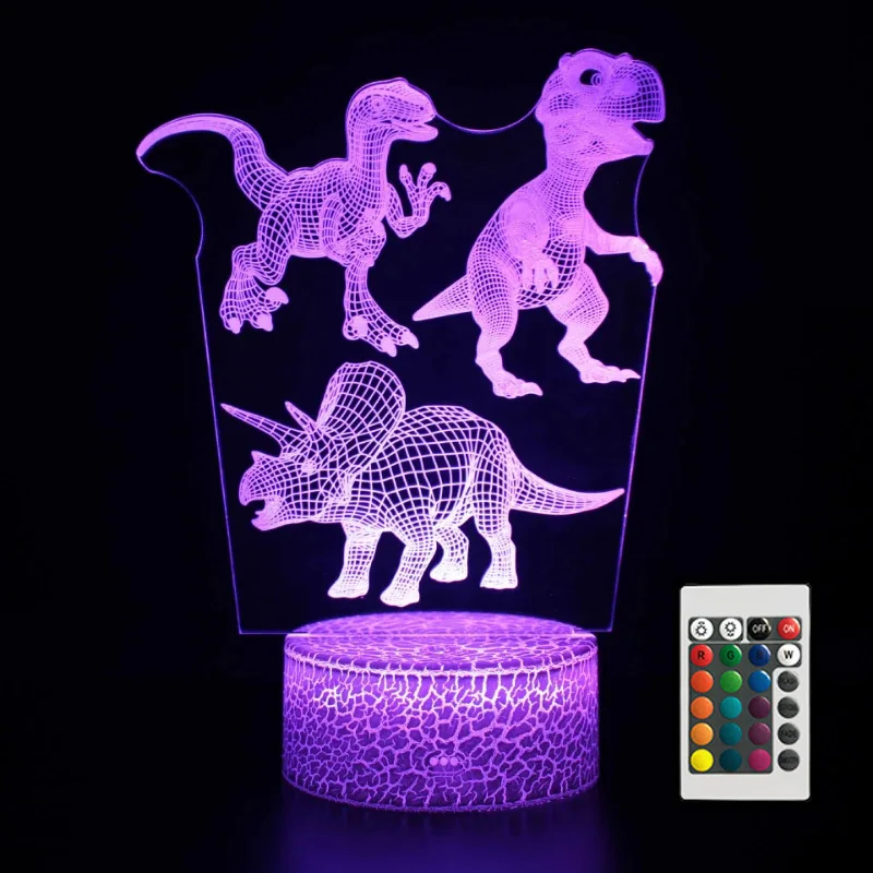 3D Cute Dino Lamp for Kids LED Dinosaur Light Lovely USB Acrylic ...