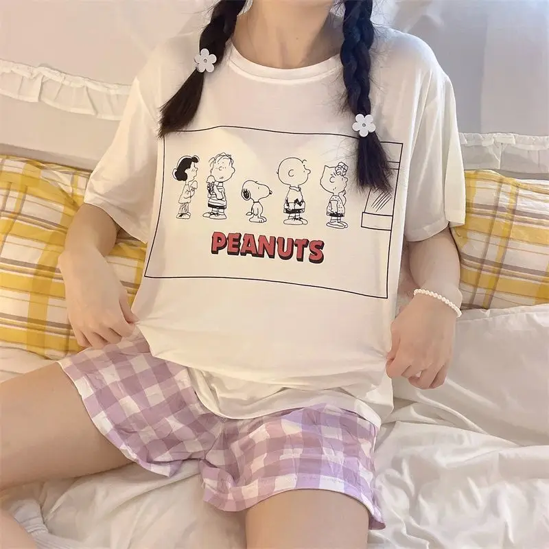 Snoopy Round Neck Pyjamas Summer Modal Short Sleeve Home Wear Thin ...