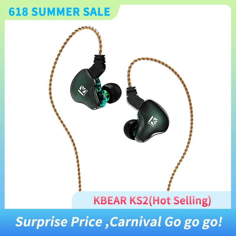 KBEAR KS2 Hybrid DD+BA In Ear Monitor HiFi Earphone Wired Earbuds Sports Gaming Headphone ...