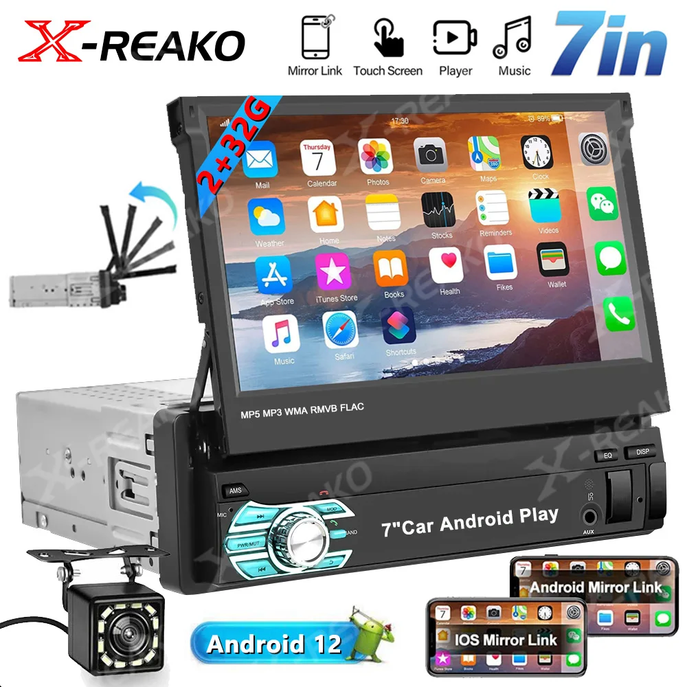 X-REAKO-1-DIN-7-Retractable-Touch-Screen-Car-MP5-Player-Bluetooth-2-32G ...