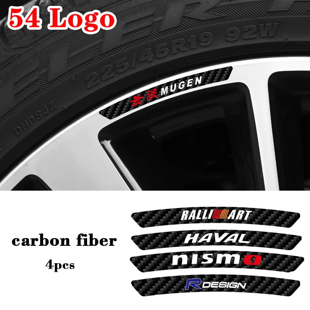 4pcs Carbon Fiber Vinyl Car Tire Wheel Hub Rims Decal Sticker Auto ...