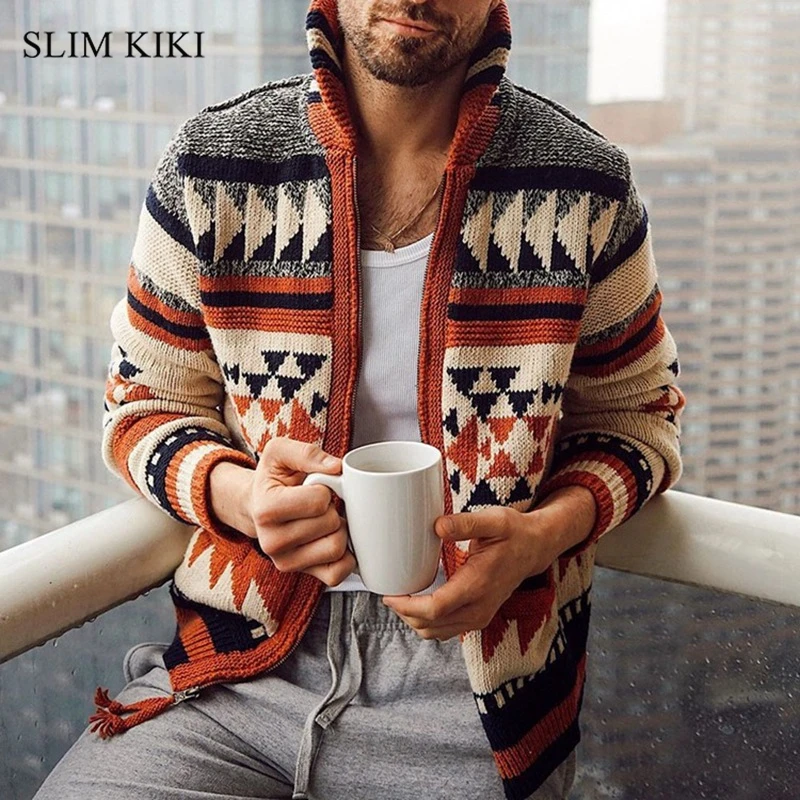 C-rdigan-de-punto-de-Cable-para-hombre-su-ter-de-manga-larga-con-cuello ...
