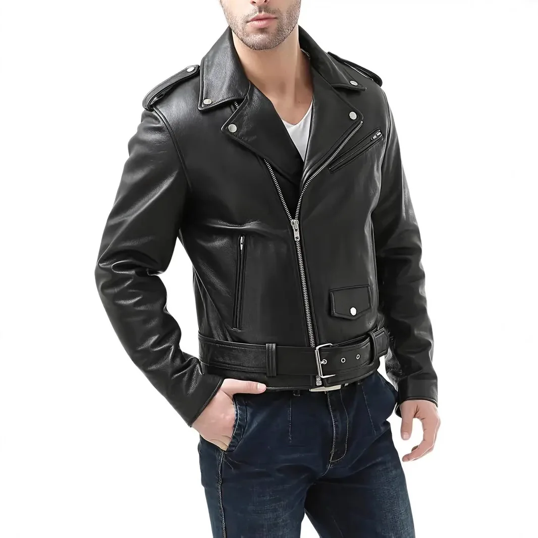Black Red Men Casual Leather Jacket Business Leather Coats New Men ...