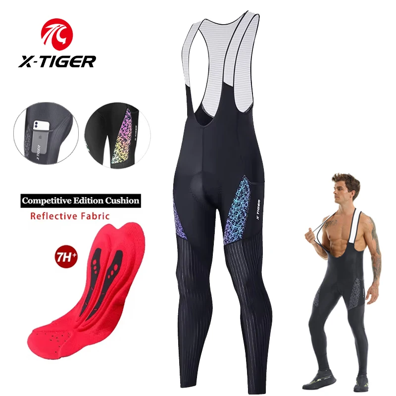 X-TIGER Cycling Bib Pants Men's MTB Shockproof Breathable Reflective ...