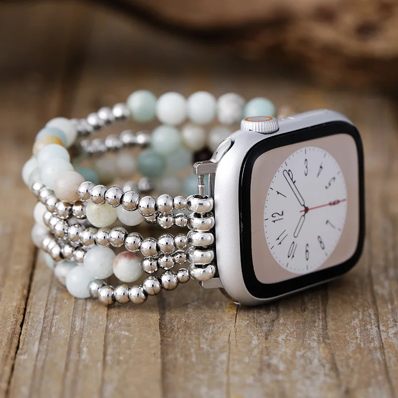 Trendy Natural Stones Beads Smart Watch Strap 38mm/45mm Elastic ...