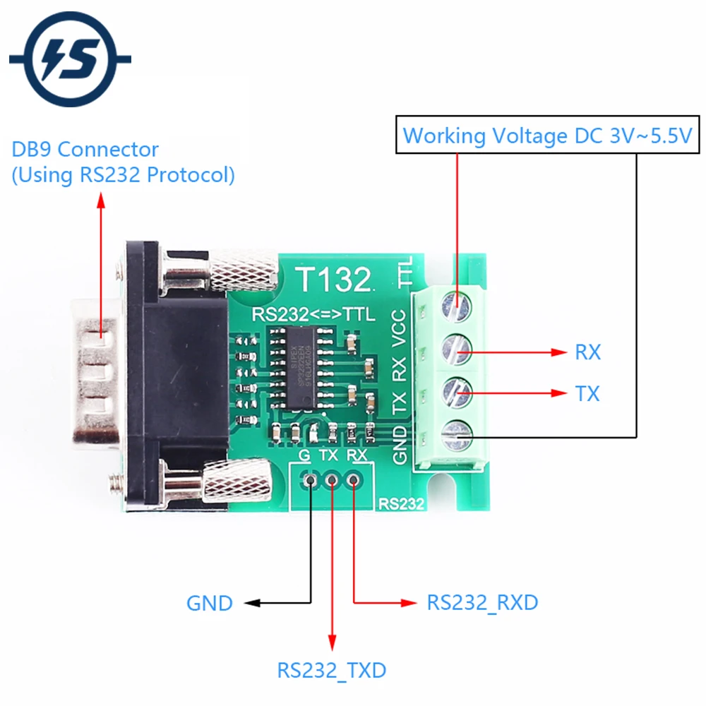 Ttl Uart To Rs232 Bus Converter Rs232 To Uart Data Analyzer Db9 Male ...