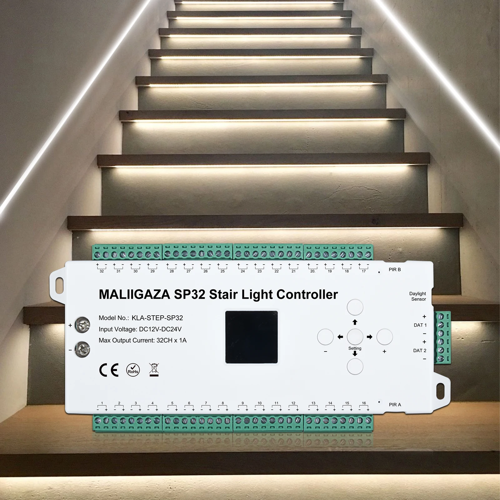 1-32step-LED-Stair-Controller-2-PIR-Motion-Sensor-1-Daylight-Sensor ...