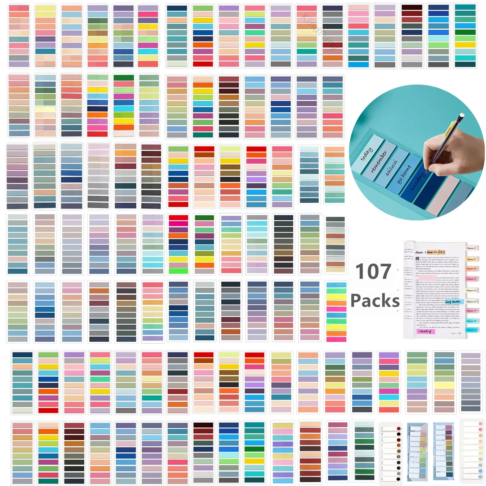 107-Packs-Index-Tabs-Self-Adhesive-Page-Markers-Transparent-Waterproof ...