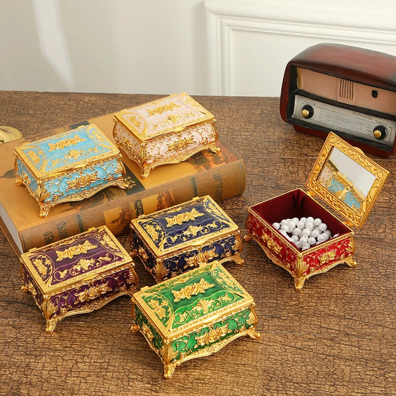 Luxury Enamel Color Rose jewelry box With Mirrors European Style ...
