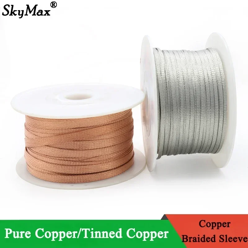 2M/5M Tinned Plating Copper Braided Sleeve 2mm ~ 30mm Expandable Metal ...