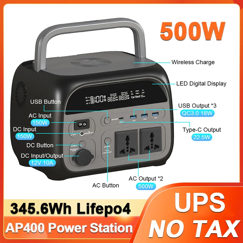 500W-Power-Station-Outdoor-Portable-Solar-Power-345-6Wh-LiFePo4-Battery ...
