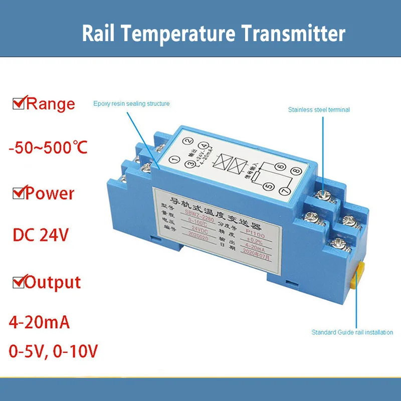 Rail-Temperature-Transmitter-PT100-0-2-DIN-Temperature-Transmitter-Module-24V-4-20MA-output-SBWZ ...