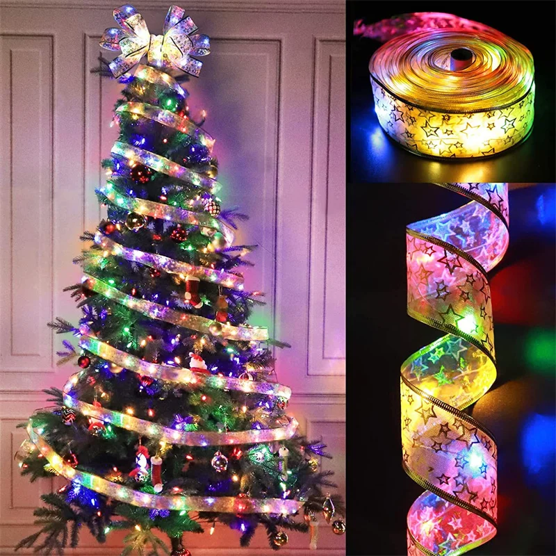 1-10m-Double-Layer-LED-Fairy-Lights-Strings-Christmas-Ribbon-Bows-For ...