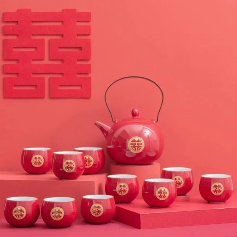 Tradition-Red-Ceramic-Tea-Set-Round-Tray-Handmade-Teapot-Kettle-Teacups ...