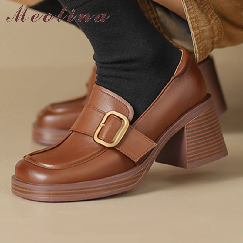 Meotina-Women-Genuine-Leather-Loafers-Pumps-Round-Toe-Thick-High-Heels ...