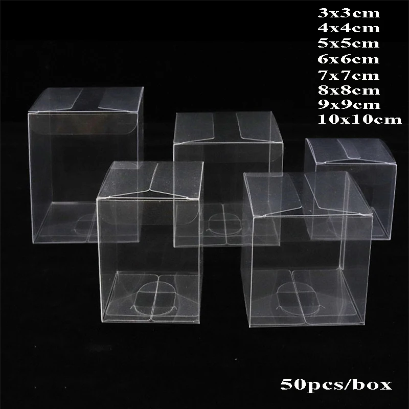 50pcs PVC Transparent Gift Box Collapsible Candy Biscuit Square Clear ...
