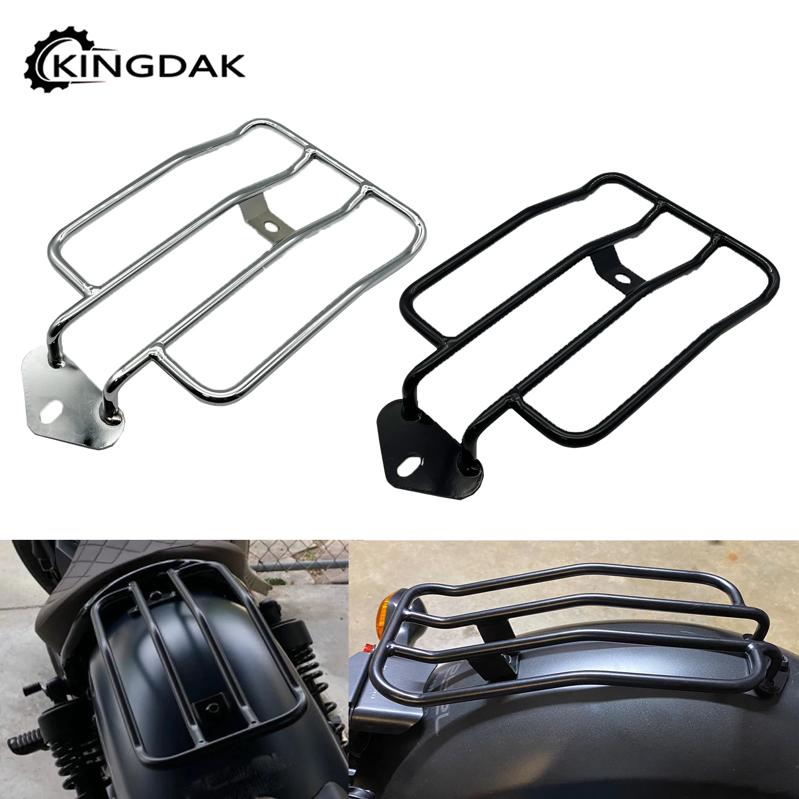 Motorcycle Rear Solo Seat Luggage Rack Support Shelf Steel Black Chrome ...