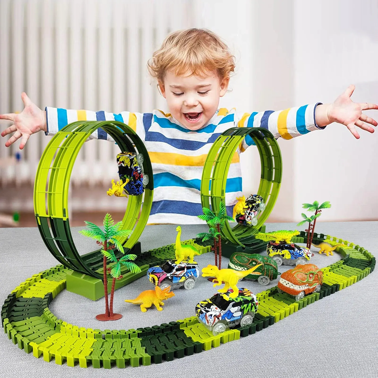 Magic-Climbing-Electric-Dinosaur-Car-Track-Railway-Toy-Car-Set-Bend ...