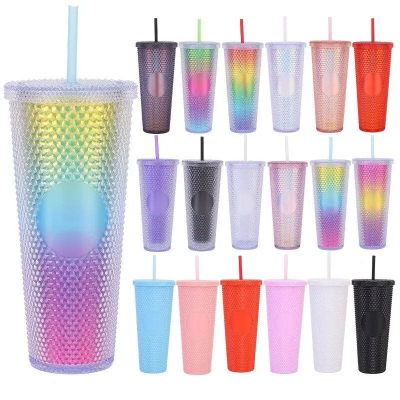 Gradient-Plastic-Cup-Creative-Double-Straw-Plastic-Cup-Portable-Large ...