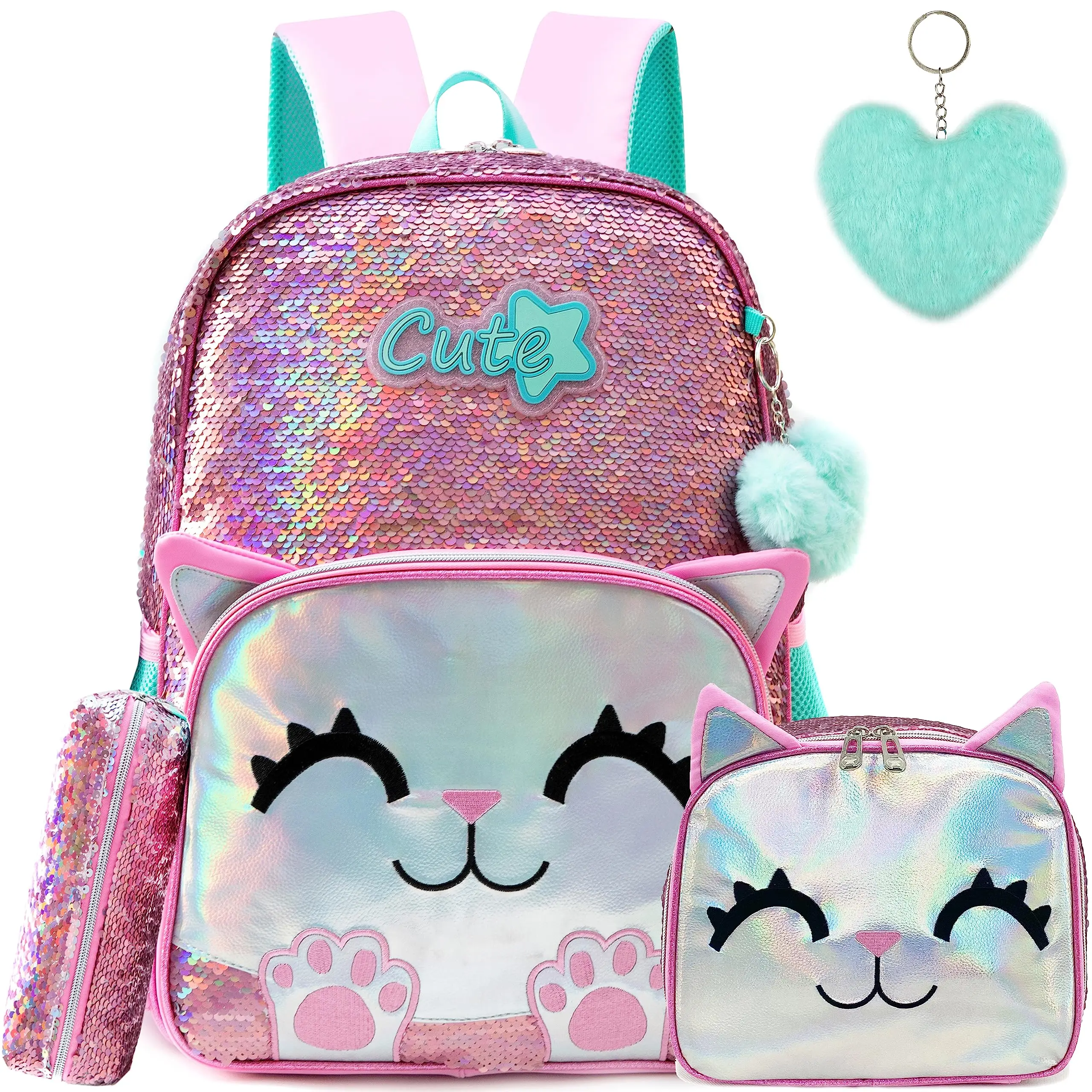 Cute-Sequin-Backpack-for-Girls-Cat-Backpack-Back-to-School-Backpack-for ...