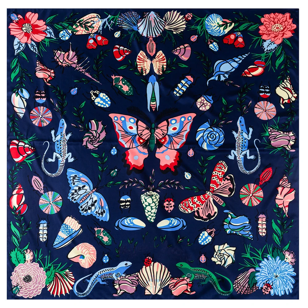 130cm-Twill-Silk-Big-Butterfly-Insect-Print-Female-Headscarf-Shawl ...