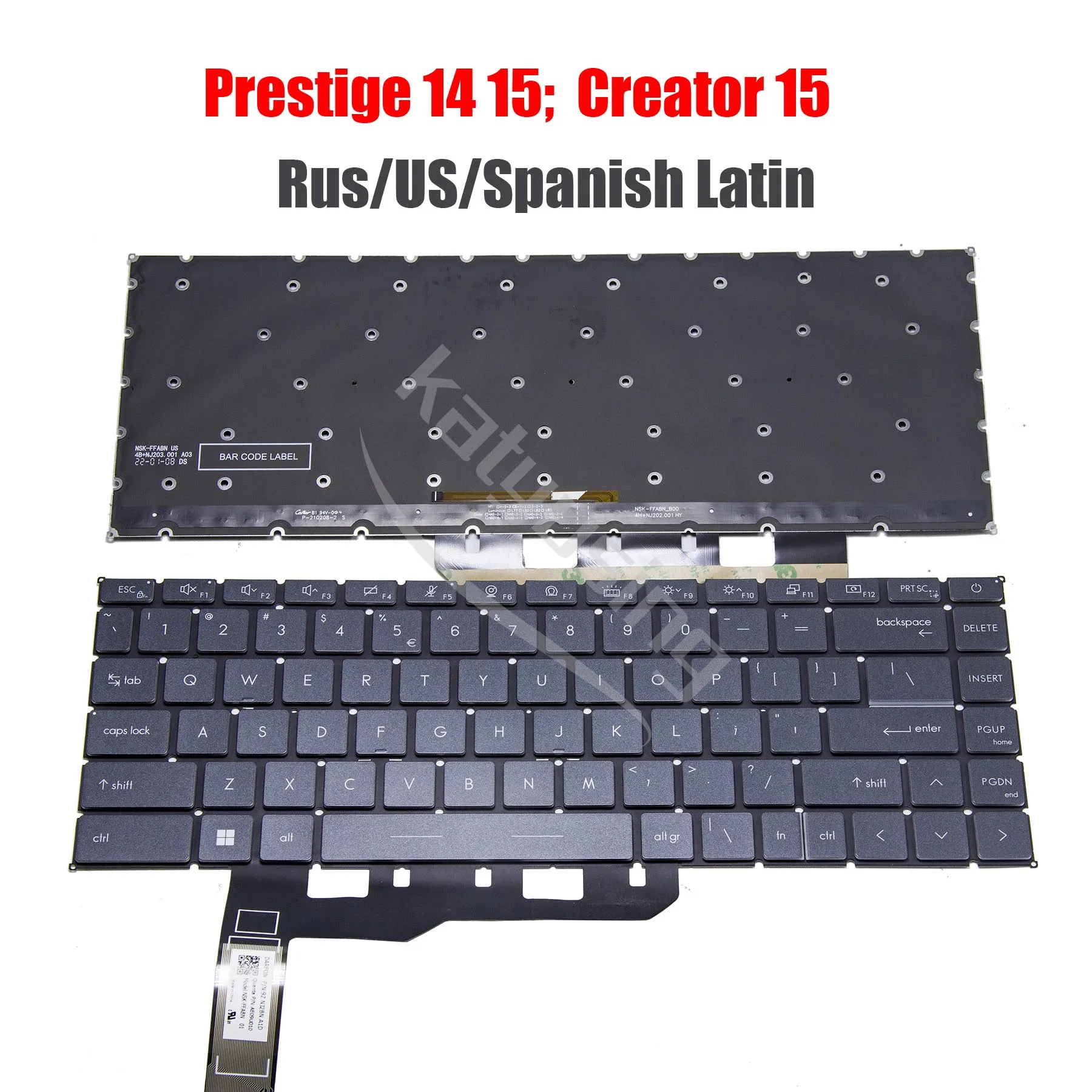 Rus US Spanish Latin Keyboard for MSI Prestige 15 14 Creator 15 Stealth ...