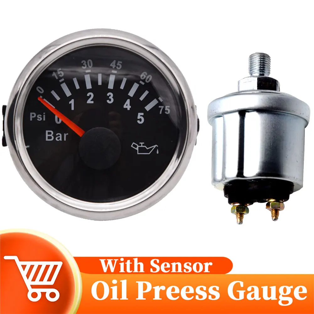 52mm Universal Oil Pressure Gauge 0-5 Bar With Oil Press Sensor Oil ...