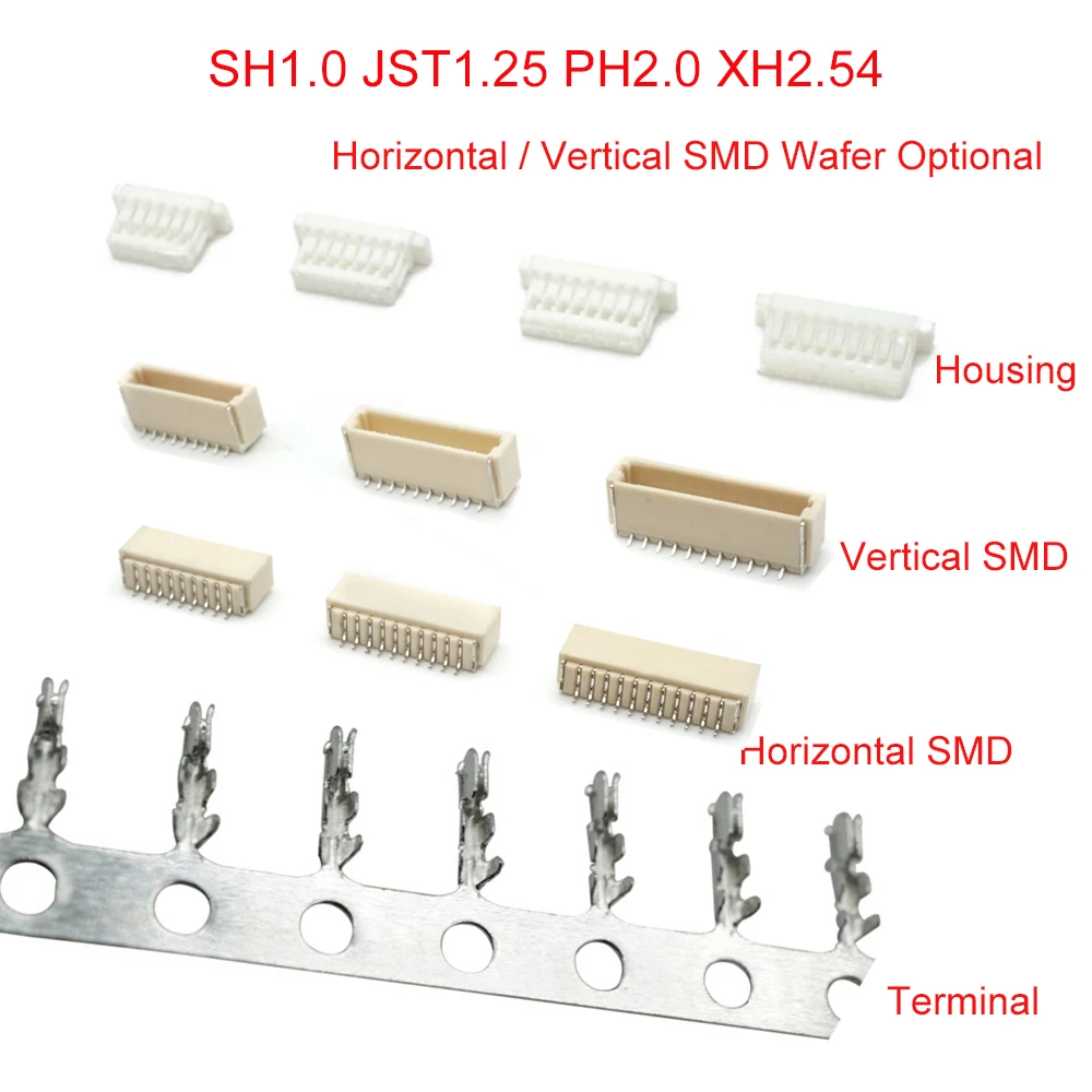 10 takım SH1.0 JST1.25 PH2.0 XH2.54 SH/JST/ZH/PH/XH yatay/dikey SMD Pin başlık + konut ...