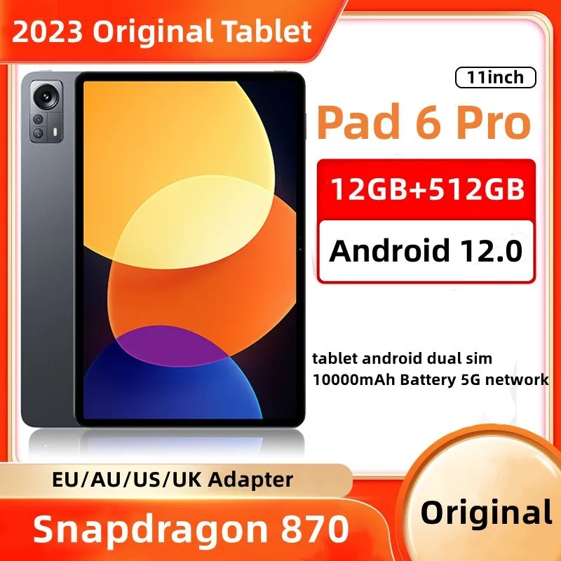 오리지널 태블릿 패드 6 Pro 11 인치 256GB/512GB ROM 스냅드래곤 870 태블릿 안드로이드 12.0 LCD ...