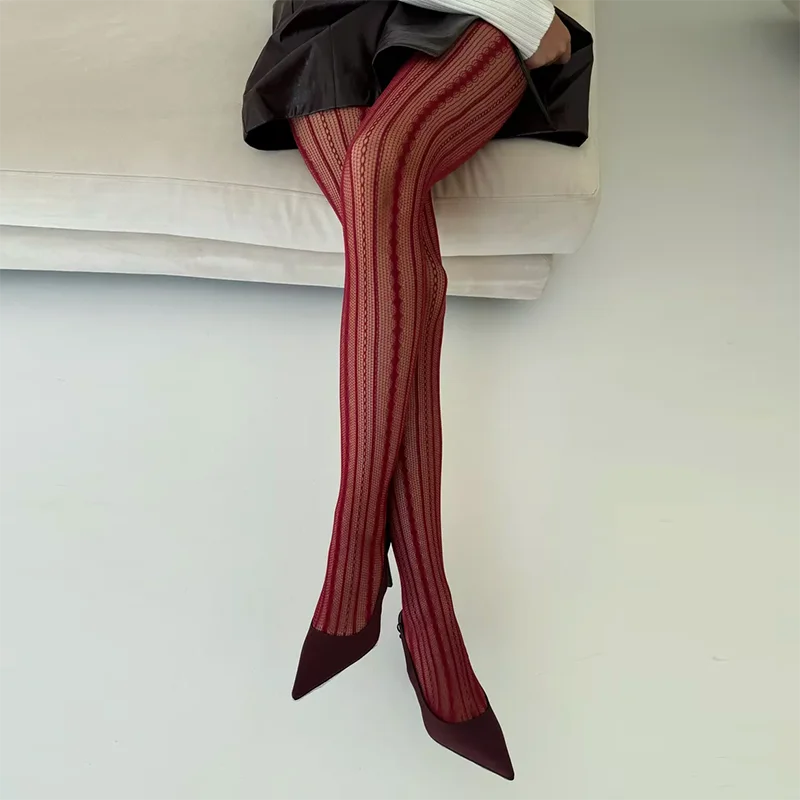 Kave 1 Pair Hollowed Out Lace Tights Geometric Striped Patterned ...
