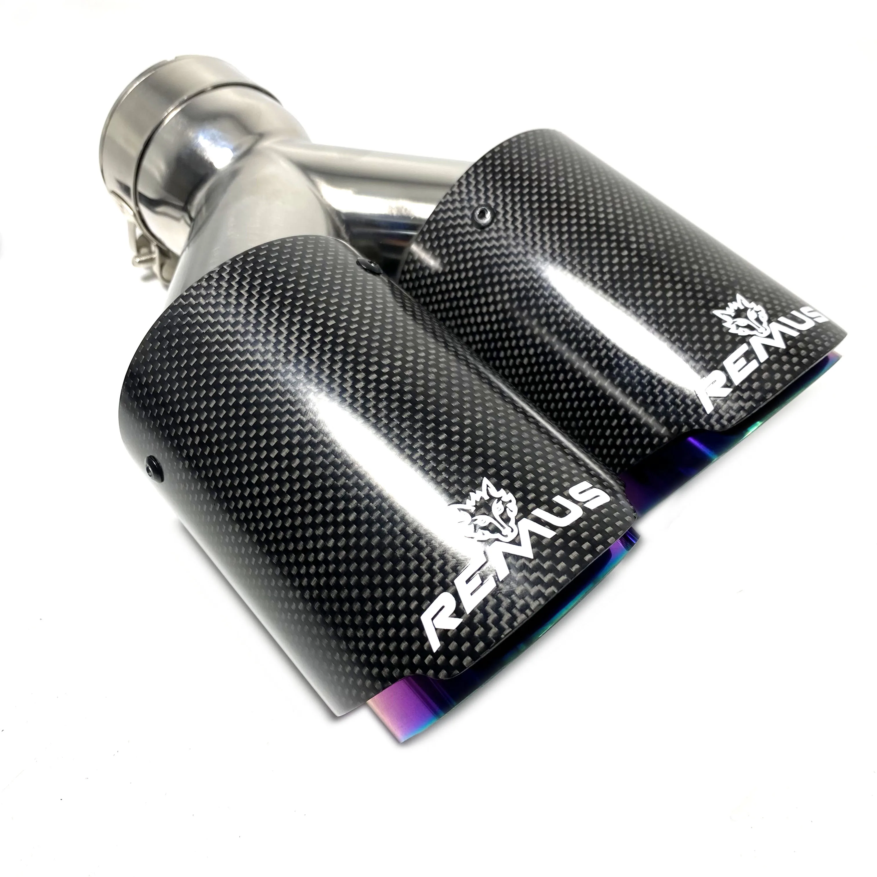 1PC-Glossy-Carbon-Fiber-Golden-Stainless-Steel-Dual-Tip-Equal-Length ...