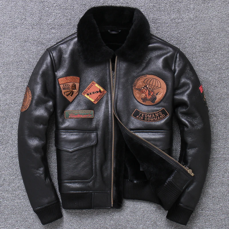 Motorcycle-Genuine-Leather-Heavy-Jacket-Man-Sheepskin-Wool-Men-s-Winter ...