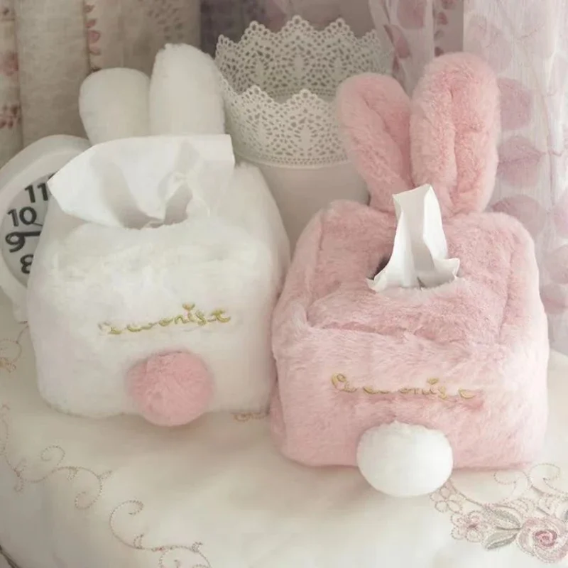 Kawaii-Tissue-Cover-Cute-Pink-Plush-Rabbit-Tissues-Storage-Box-Girls ...