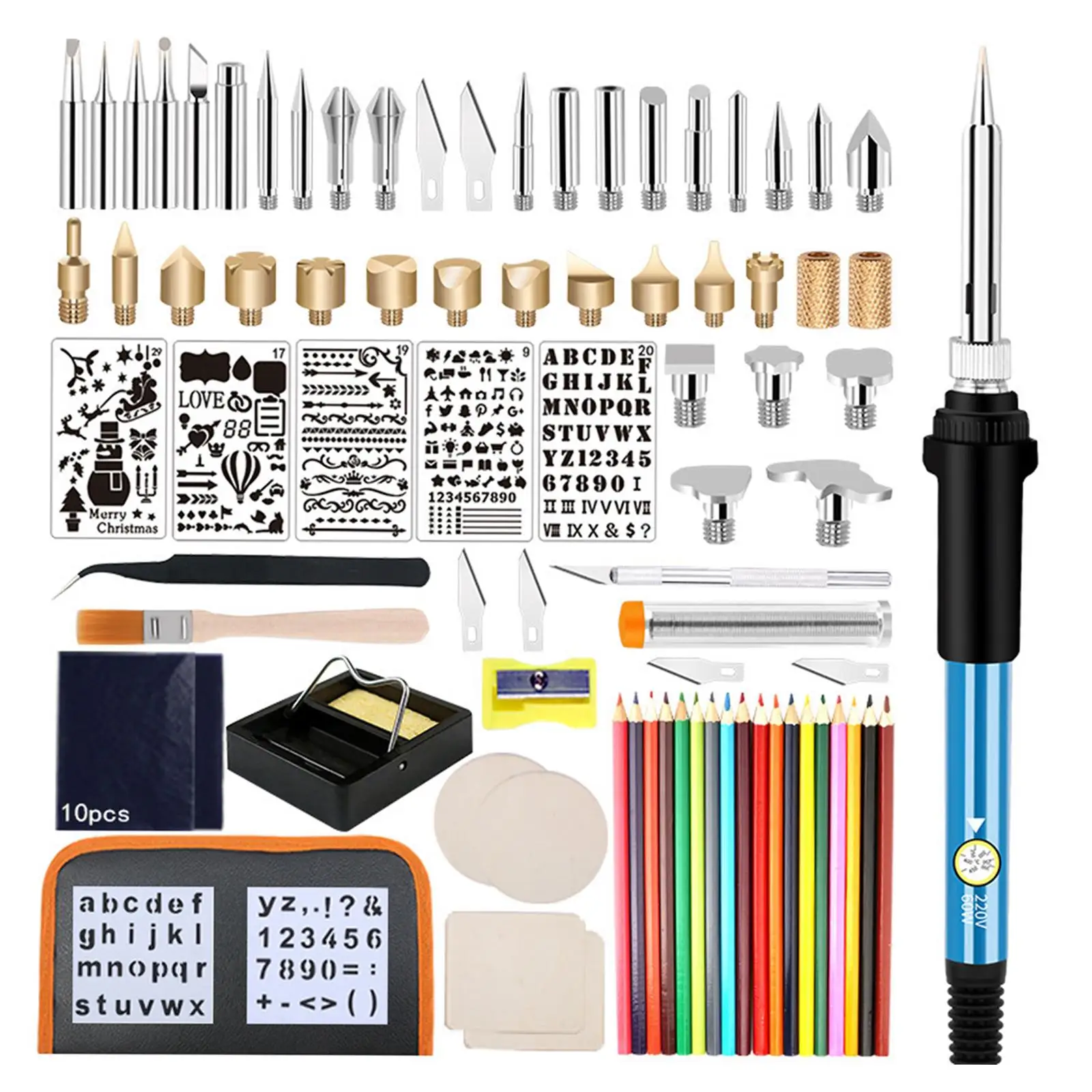 90x 60W Wood Burning Pen Set Pyrography Adjustable Temps 200 450°C ...