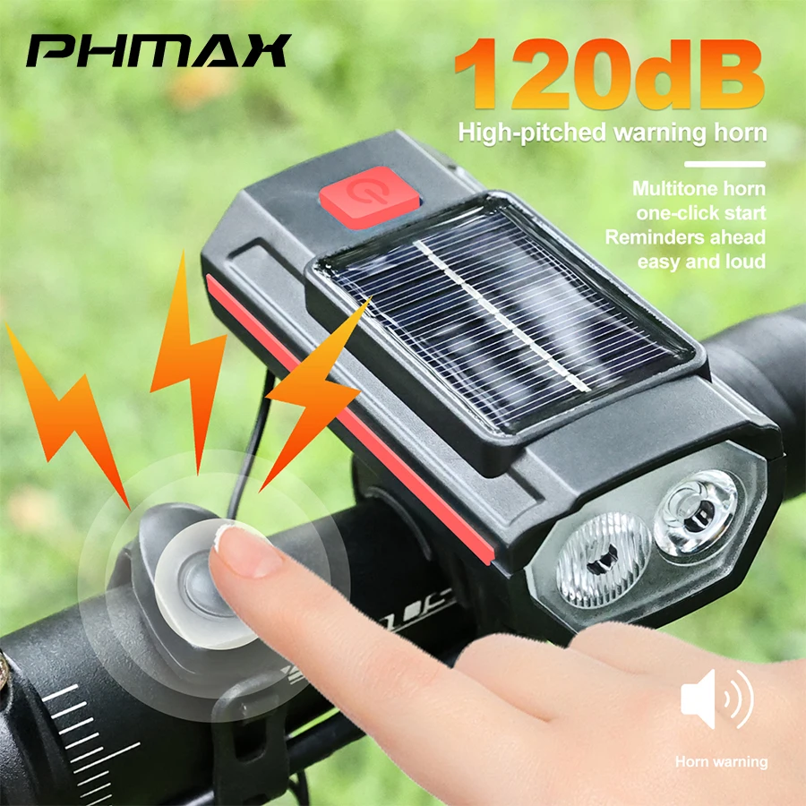 PHMAX-Solar-Bicycle-Light-with-Horn-120dB-TYPE-C-Rechargeable-MTB-Road ...