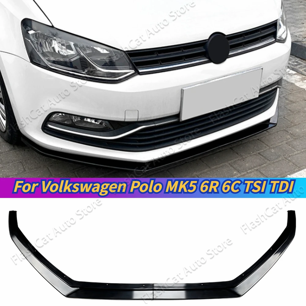 For-Volkswagen-Polo-MK5-Black-Car-Front-Bumper-Lip-Polo-6R-6C-TSI-TDI ...
