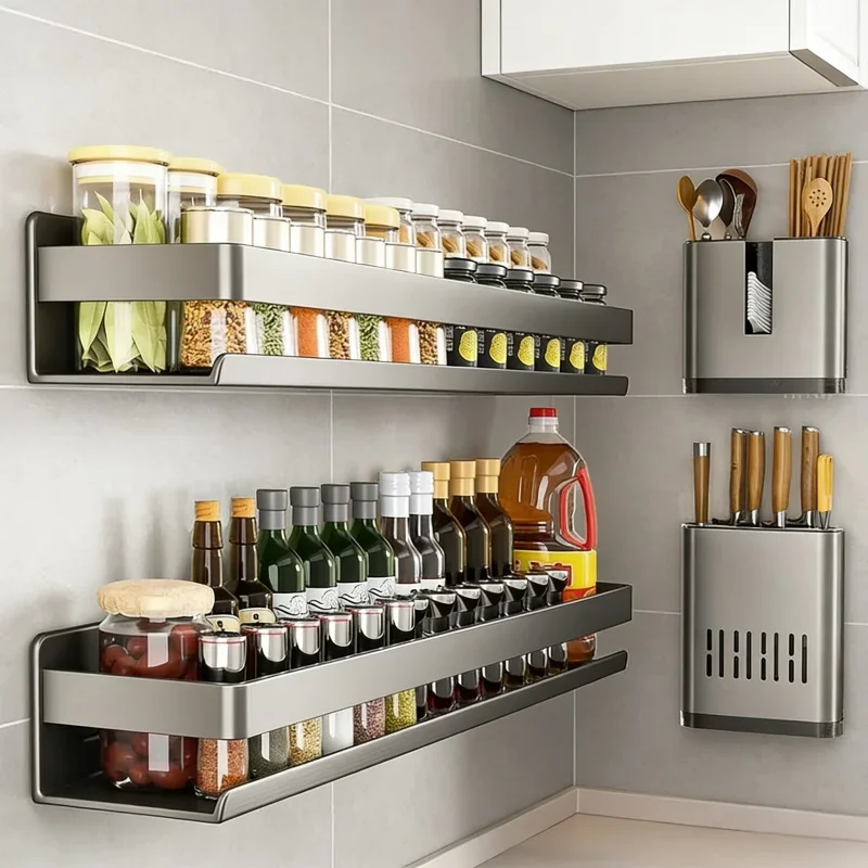 Multifunctional Wall-Mounted Spice Rack Kitchen Condiment Storage ...