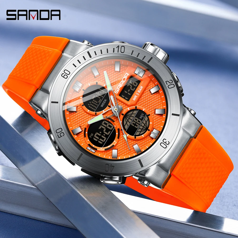 SANDA-Sport-Men-s-Watch-Orange-Silicone-Strap-Luxury-Waterproof ...