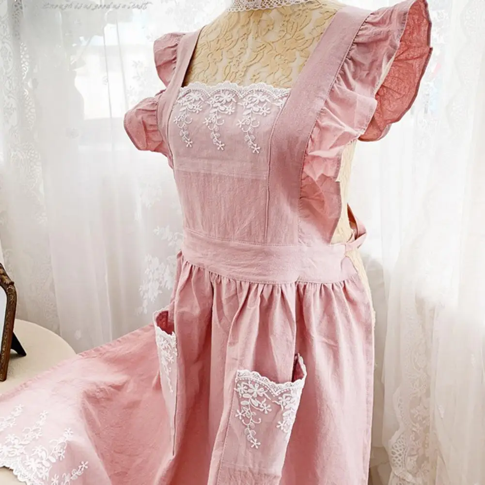 Washed-Cotton-Linen-Lace-Kitchen-Aprons-Flower-Shop-Garden-Ruffles-Work ...
