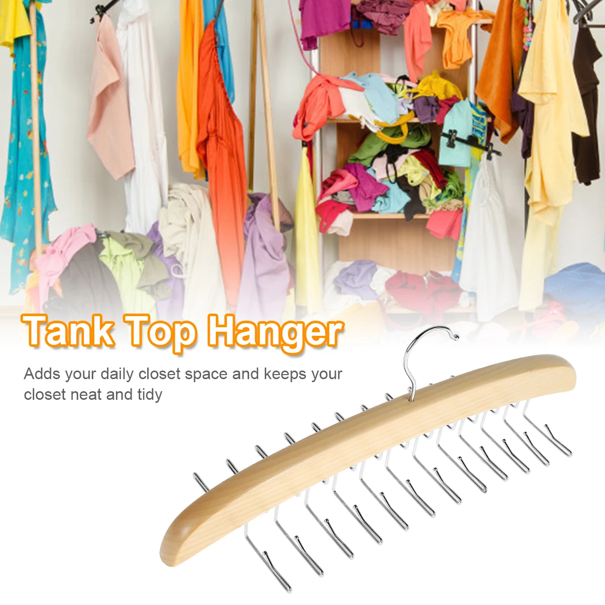 Camisole Hanger Wooden Tank Top Organizer with 24 Metal Hooks 360 ...