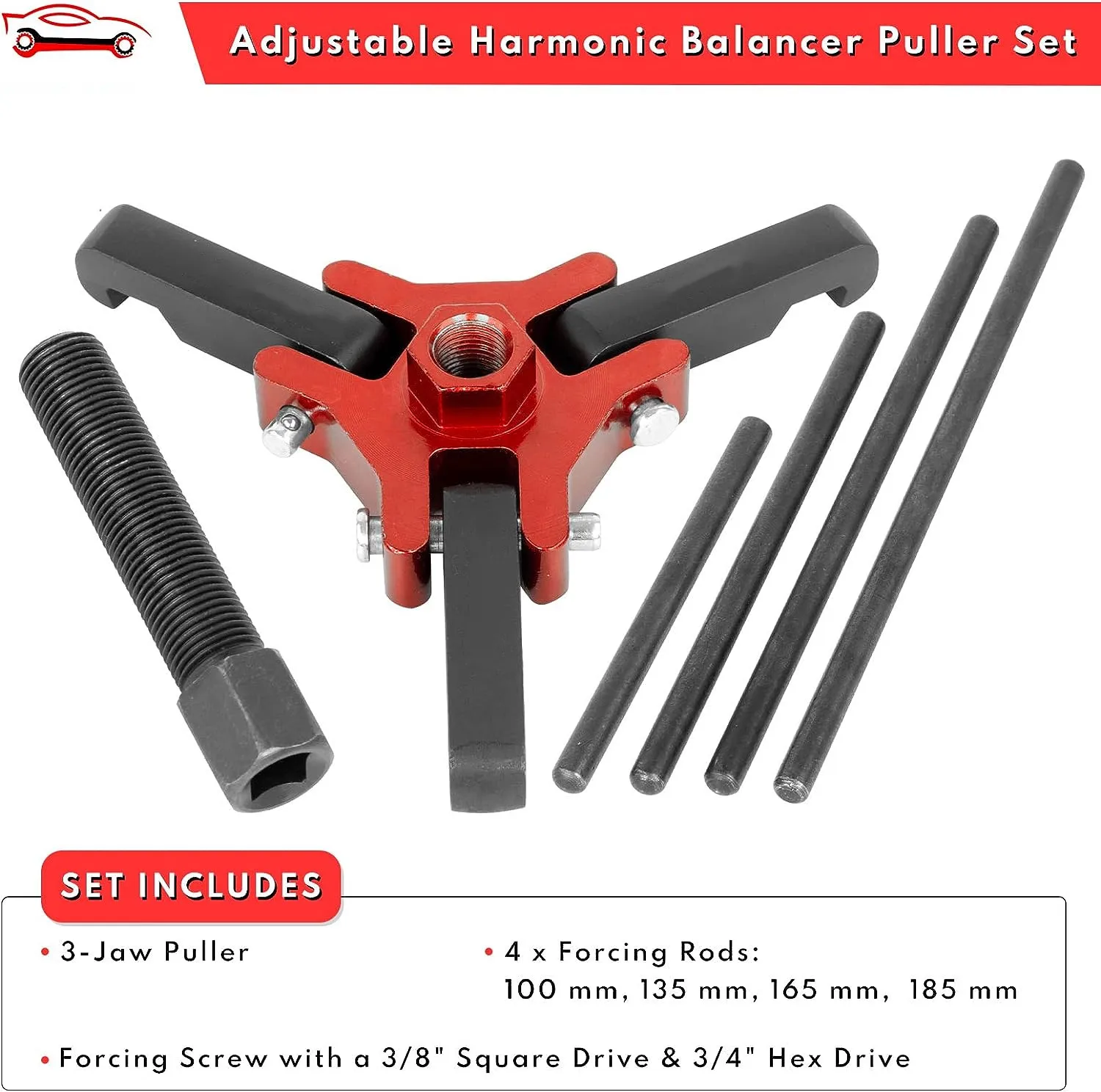 Crank Pulley Removal Tool Harmonic Balancer Puller Kit 3 Jaw Puller Set ...