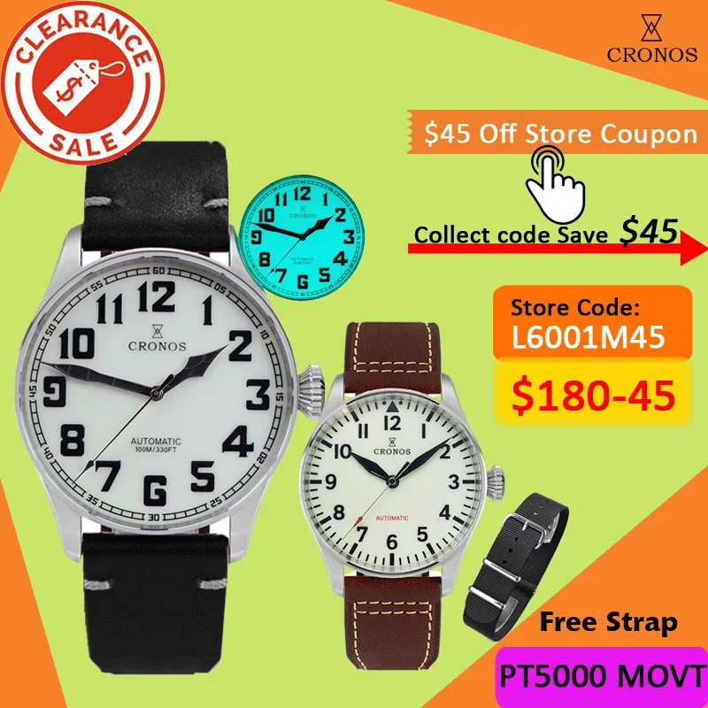 Cronos-Pilot-Flieger-Mechanical-Men-Watch-Stainless-steel-Super ...