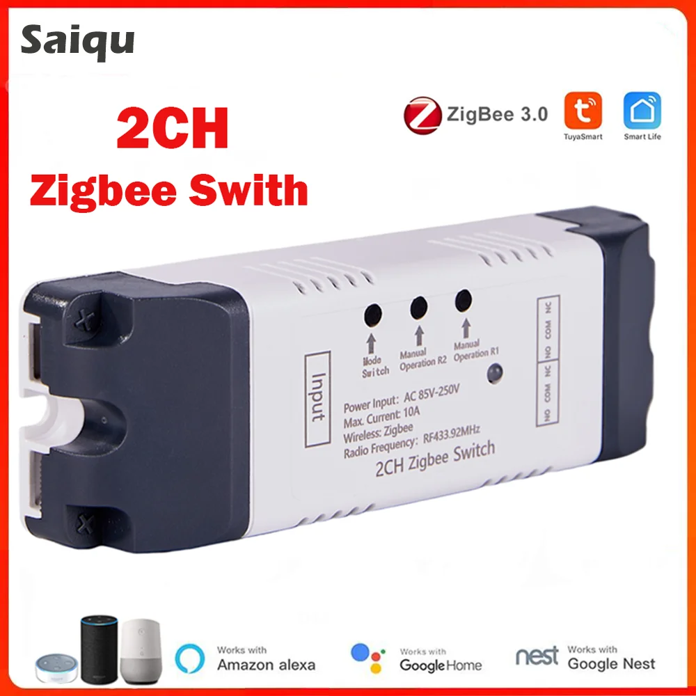 Zigbee 2CH Smart Switch Relay Module USB 5V AC DC 7-32V 85-250V RF433 Receiver Timer Alexa ...