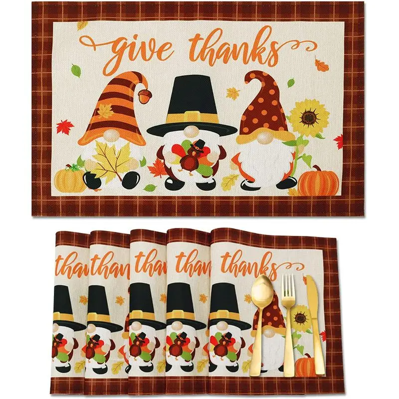 Thanksgiving-Placemats-for-Dining-Table-Fall-Gnomes-Table-Decorations ...