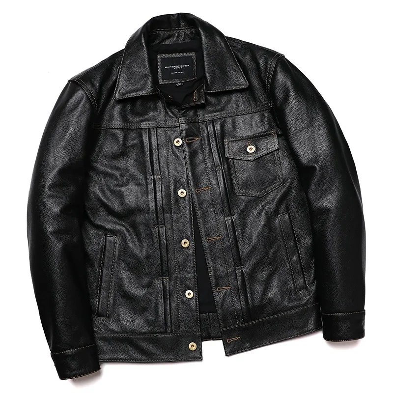 Classical 506 Denim Genuine Leather Jacket Man Casual Natural Cowhide ...