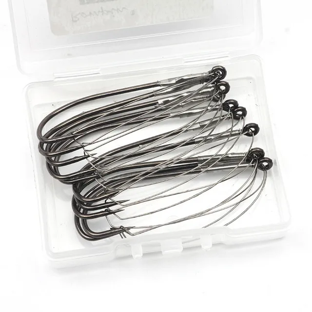 10pcs/Box High Carbon Steel Wacky Rig Hooks Weedless Barbed Fishig Wide ...