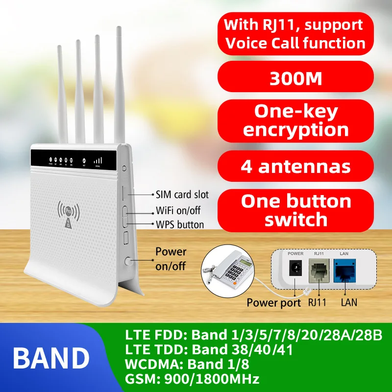 LT280 RJ11 음성 기능 네트워크 모뎀 무선 4G Wifi 라우터 Sim 카드 슬롯, RJ45 WAN LAN 포트 모바일 ...